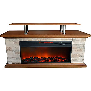 Lifesmart 60-in. Faux Stone Media Fireplace Heater with Remote Control and Timer, 3-Quartz Infrared Heat, Electric Space Heater TV Stand for Bedroom, Office, Living Room
