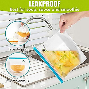 Reusable Silicone Food Storage Bags 6 Pcs [2x1.5L+4x1L] With Separate Hermetic Lid - Leak Proof Freezer Zip Lock Bags For Snack/Sandwich/Fruit/Meat/Cereal – White