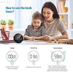 AMIR Digital Kitchen Timer, Timer for Kids, Digital Timer Battery Powered with Large LED Display, Adjustable Volume, Magnetic Timer for Cooking, Studying, Office, Black (Battery not Included)