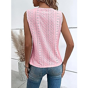 SweatyRocks Women's Floral Lace V Neck Tank Top Casual Hollow Out Sleeveless T Shirt Pink S