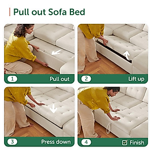 HONBAY Sleeper Sectional Sofa with Pull Out Bed, U Shaped Sectional Sleeper Couch with Storage Chaise, Convertible Sectional Sleeper Sofa Bed, Beige