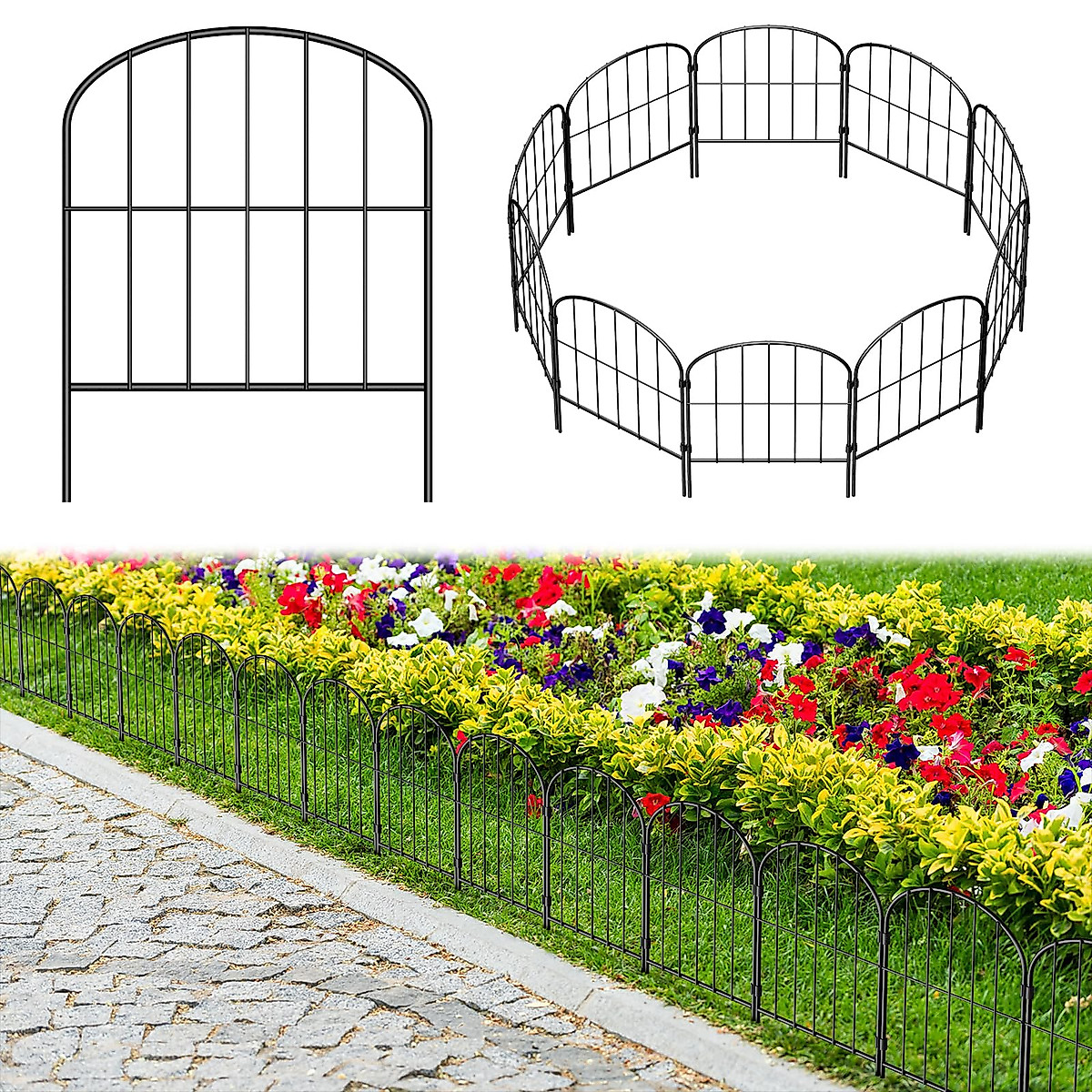 DAMEING Decorative Garden Fence 10 Panels 16.5in (H) x 10.5ft (L) Border Animal Barrier, Rustproof Metal Wire Landscape Wire Edge Flower Bed Fencing for Patio Yard Outdoor Decor, Arch