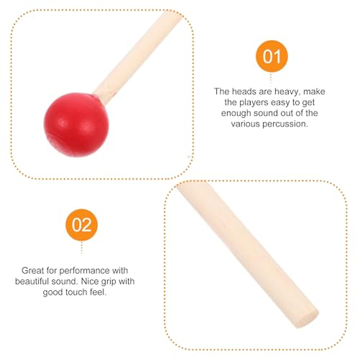 12pcs drum sticks Rubber Mallet Percussion Sticks with Wood Handle Round Head Mallet Music Accessories for Children wooden hammer Kids kids mallets (Red)