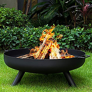 AMAGABELI GARDEN & HOME Fire Pit Outdoor Cast Iron Wood Burning Fire Bowl 28in with A Drain Hole Fireplace Extra Deep Large Round Outside Backyard Deck Camping Heavy Duty Metal Grate Rustproof BG368