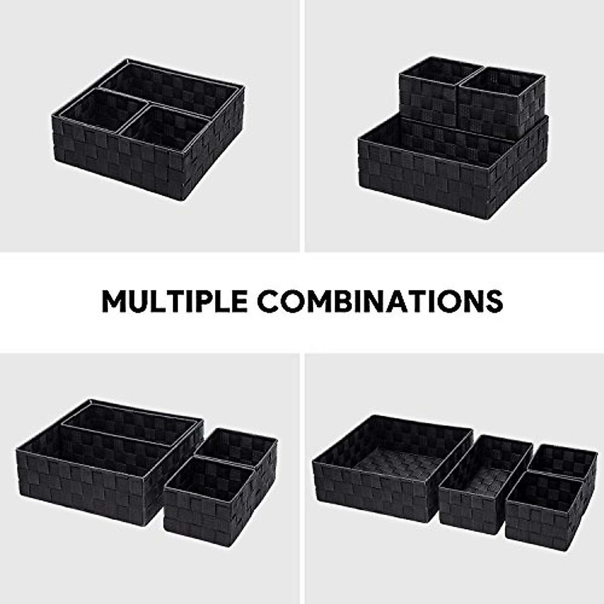 Posprica Woven Storage Baskets for Organizing, Small Black Baskets Cube Bin Container Tote Organizer Divider for Drawer, Closet, Shelf, Dresser, Set of 4