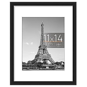 upsimples 11x14 Picture Frame, Display Pictures 8x10 with Mat or 11x14 Without Mat, Wall Hanging Photo Frame, Black, 1 Pack