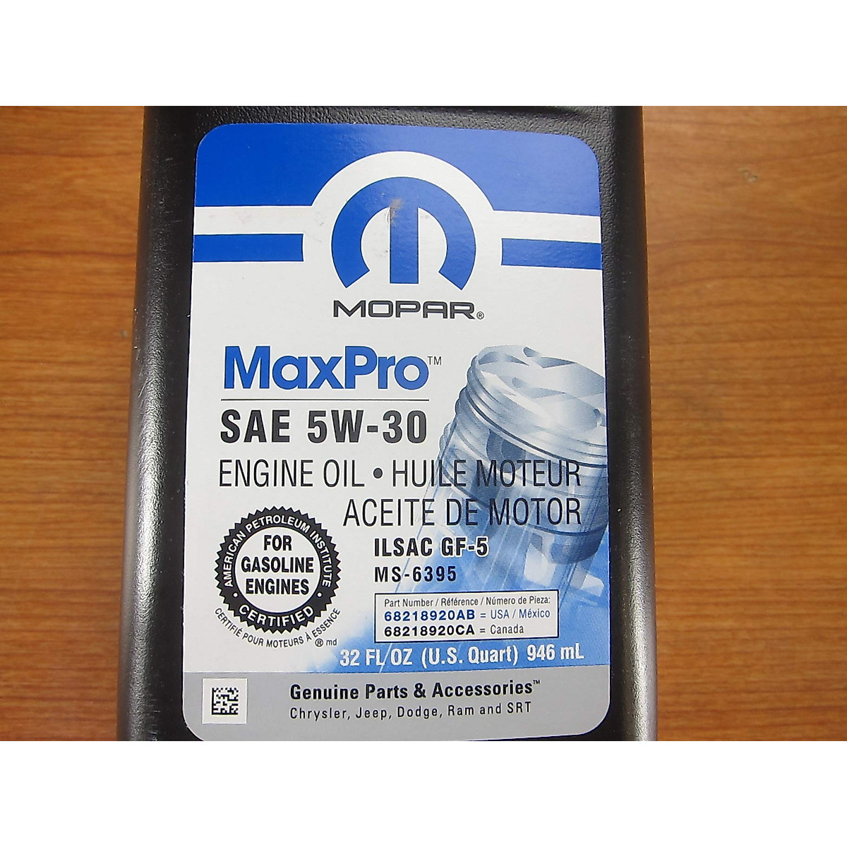Mopar Chrysler Dodge Jeep Ram One Quart of SAE 5W-30 Maxpro Motor Oil New OEM