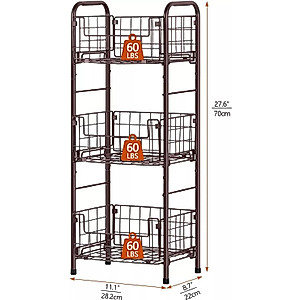Generic VcJta 3 Tier Kitchen Storage Basket Shelves Metal Stand Heavy Duty Organizer - Spacious Storage Solution for Your Home, Brown, E315279457474