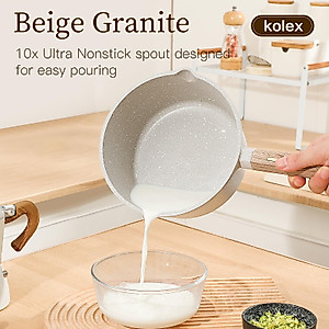 KOLEX Nonstick Sauce Pan with Lid, 2QT Small Sauce Pot with Swiss Granite Coating, Stay-cool Handle, Multipurpose Handy Saucepan, Induction Compatible, PFOA Free (White Granite, 2 Qt)