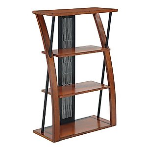OSP Home Furnishings Aurora 3 Shelf Bookcase, Medium Oak Finish and Black Accents