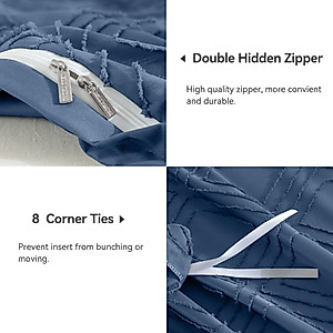 JELLYMONI Blue Duvet Cover Queen Size - 3 PCS Microfiber Tufted Duvet Cover Set, Boho Textured Duvet Cover Jacquard Rhombus Geometric Pattern Duvet Cover with Corner Ties & Zipper Closure