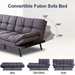 Opoiar Chaise Lounge,Convertible Futon Sofa,Sleeper Sofa Bed Chair,Foldable Lounge Couch,Modern Living Room Furniture,Chair Bed with Ottoman,Accent Chair,Recliner Chair,Upholstered Reading Chair,Grey