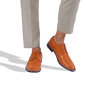 Mofri Men's Oxford Dress Shoes Wingtip Lace Up Dress Shoes(Brown Pu,10)