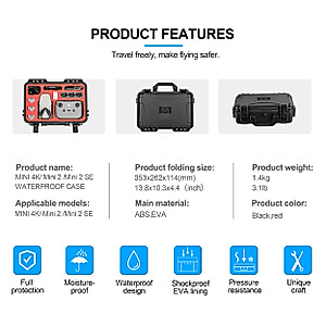 Tomat Mini 4K Case Waterproof Hard Carrying Case for DJI MINI 4K/Mini 2 /Mini 2 SE Fly More Combo Accessories