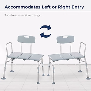 Drive Medical 12011KD-1 Tub Transfer Bench For Bathtub, Height Adjustable Shower Bench with Backrest, Shower Seat Shower Chair Bath Chair for Elderly, Seniors, Arm Support for Transfer, 400 Weight Cap