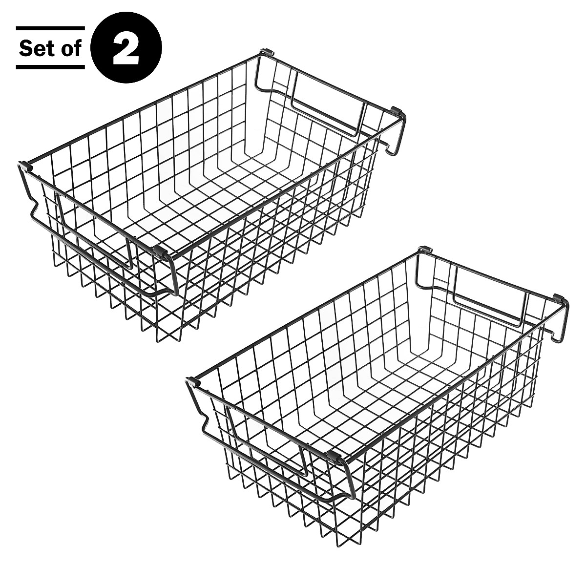 Home-Complete Nesting Storage Bins Stackable Wire Baskets, Set of 2, Medium, Black, 2 Each