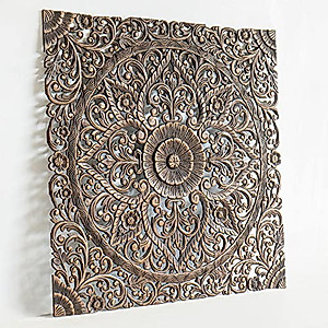 Queen Size Boho Carved Wood Bed Headboard Hand Sculpted Wall Art Hanging from Chiang Mai Thailand 60 Inches