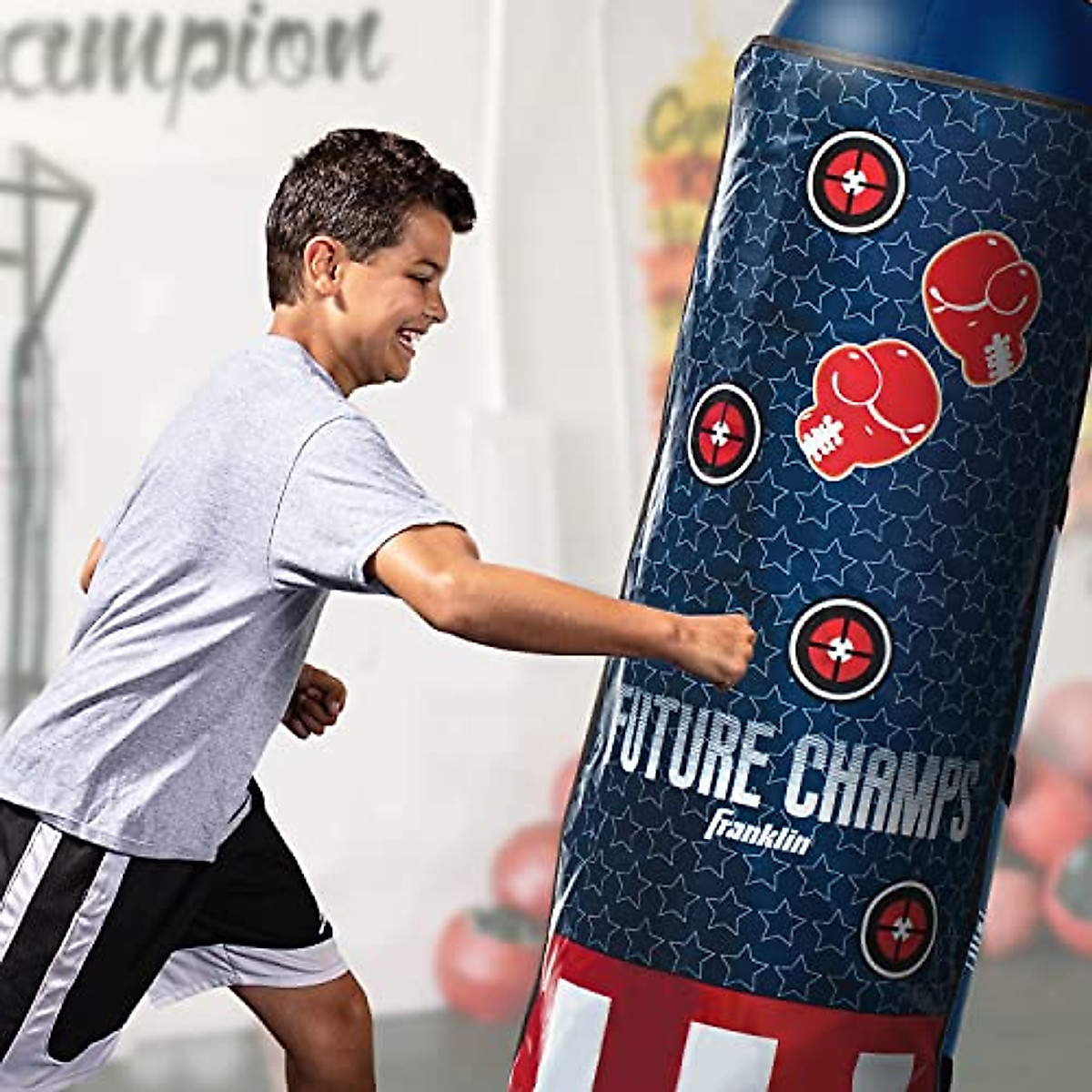 Franklin Sports Electronic Boxing Bag - Future Champs Inflatable MMA Kickboxing Bag - Toy Youth Equipment for Kids + Toddlers - 60" x 22"