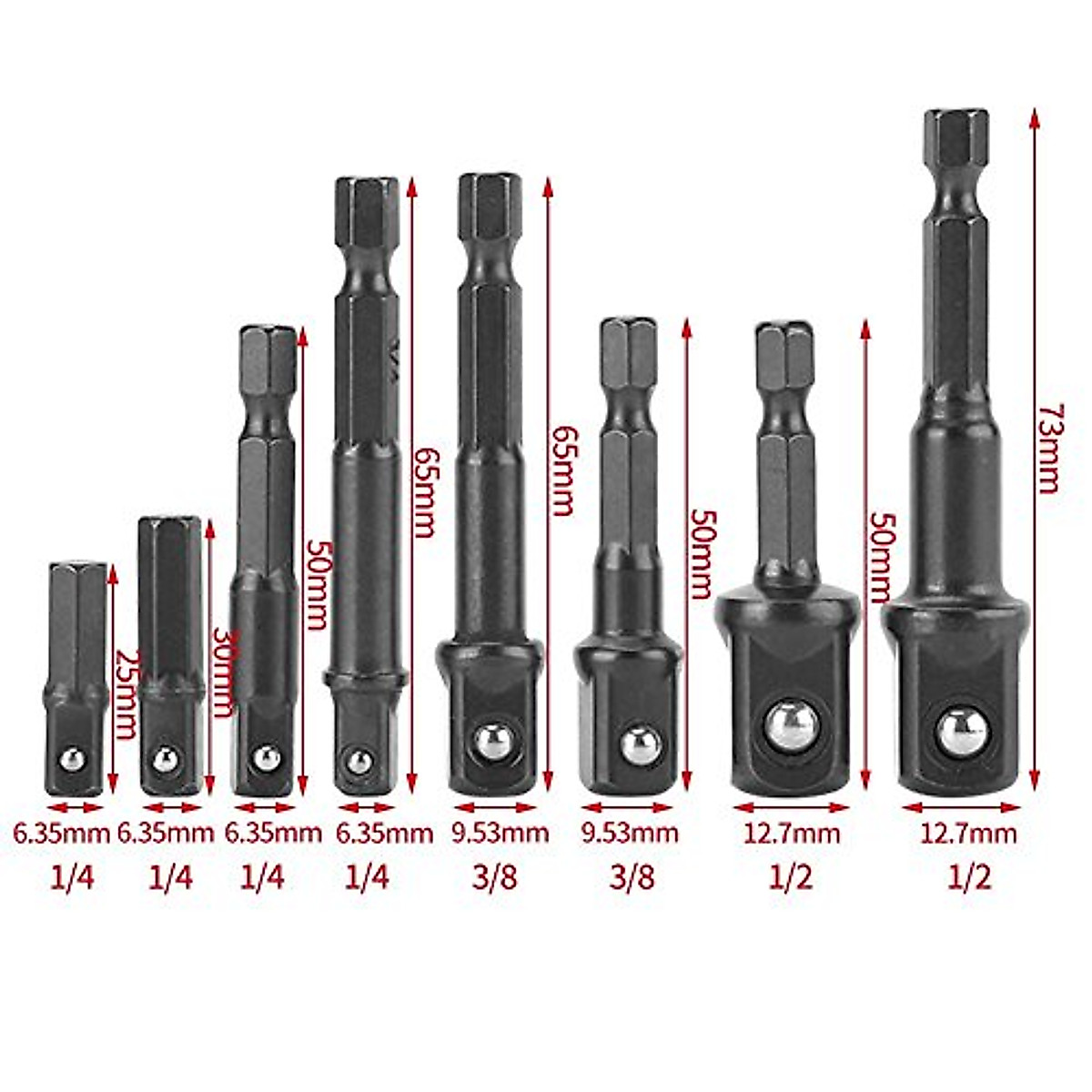 8Pcs 1/4" 3/8" 1/2" Socket Adapter/Extension Set Impact Hex Shank Drill Bits Set for Drill CR-V Quick Change Nut Driver Socket Bit Set Adapters to Use with Drill Chucks or Screw Impact Drivers