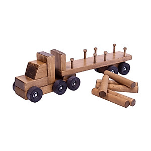 AmishToyBox.com Log Truck Wooden Toy - Amish-Made in Lancaster County, Pennsylvania - with 6 Removable Logs