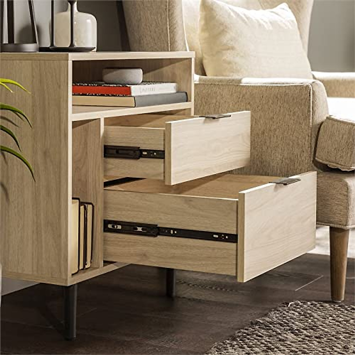 Walker Edison Modern Wood Nightstand Side Table Bedroom Storage Drawer and Shelf Bedside End Table, 25 Inch, Birch