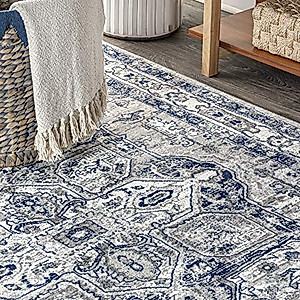 JONATHAN Y MDP106B-8 Modern Persian Vintage Medallion Traditional Indoor Area -Rug Country Easy -Cleaning Bedroom Kitchen Living Room Non Shedding, 8 X 10, Light Grey/Navy