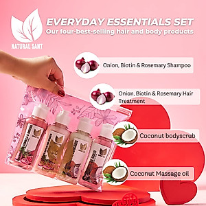 NATURAL SANT - Body Care Products, Everyday Essentials Set - 4 piece kit including hair shampoo & conditioner, body creamy scrub & coconut oil, all natural ingredients, Travel Size