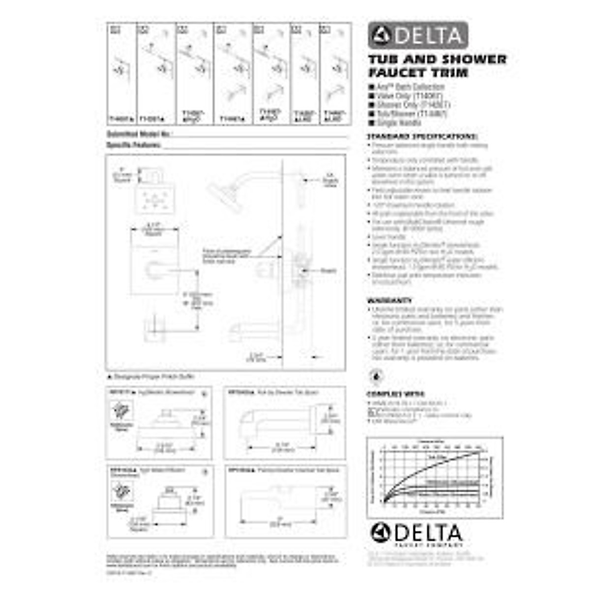 Delta Faucet Ara 14 Series Single-Function Shower Handle Valve Trim Kit, Chrome T14067 (Valve Not Included), 6.50 x 6.50 x 3.00 inches