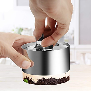 Gutsdoor 4 Pack Food Presentation Rings Stainless Steel Cake Rings Mold Small Baking Round Cooking Rings for Pastry, Cake, Mousse, Pancake - 4 Pushers+1 tweezer, 3.15 Inches Diameter