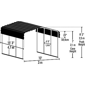 Arrow Sheds Amazon Exclusive 10' x 15' x 7' 29-Gauge Carport with Galvanized Steel Roof Panels and Enclosure Kit, Charcoal