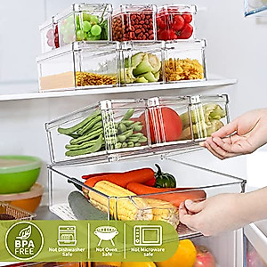 10 Pack Refrigerator Pantry Organizer Bins, Stackable Fridge Organizer Bins with Lids, Clear Plastic Food Storage Bins for Kitchen, Countertops, Cabinets, Fridge, Drinks, Fruits, Vegetable, Cereals