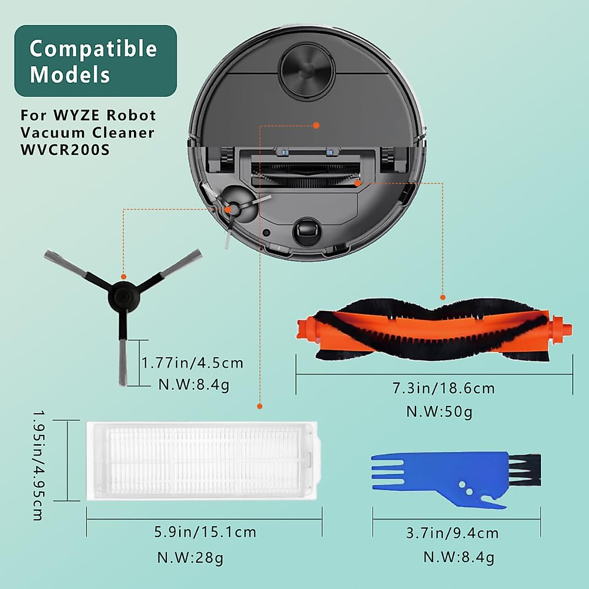 Replacement Parts Compatible for WYZE Robot Vacuum Cleaner WVCR200S Accessories,WYZE Vacuum Replacement Parts