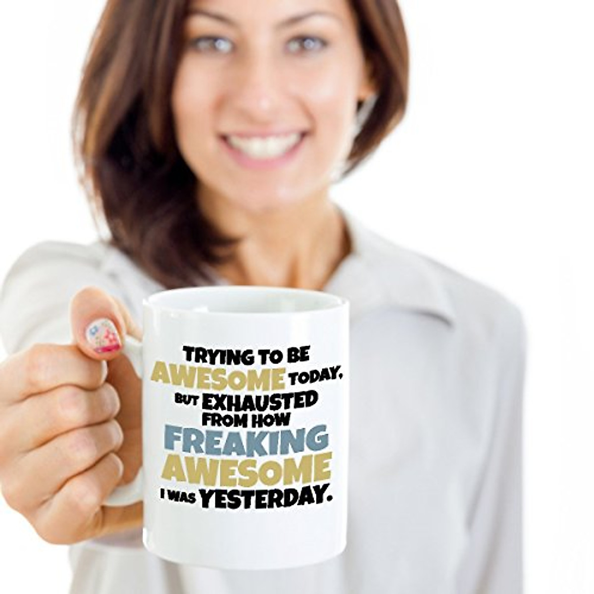 Trying To Be Awesome Today Funny Humorous Coffee & Tea Gift Mug, Best Birthday Gag Gifts for Best Friend, Boyfriend, Girlfriend, Mom, Dad, Him or Her, Men & Women Coworker and Boss (11oz)