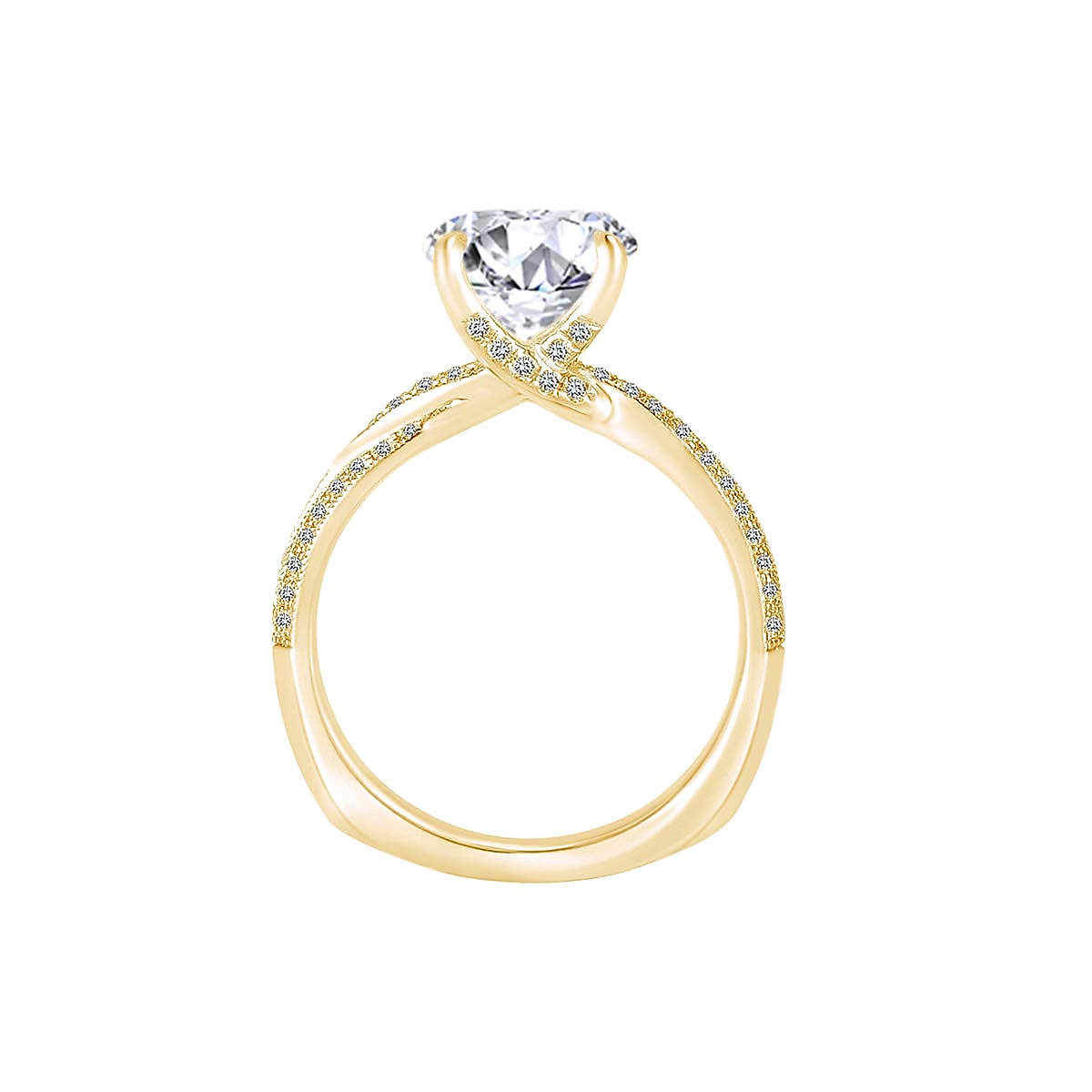 AFFY (0.26 Cttw) Round White Natural Diamond Semi Mount Engagement Wedding Ring In 14k Solid Yellow Gold (I-J Color, I2-I3 Clarity) Ring Size-6.5