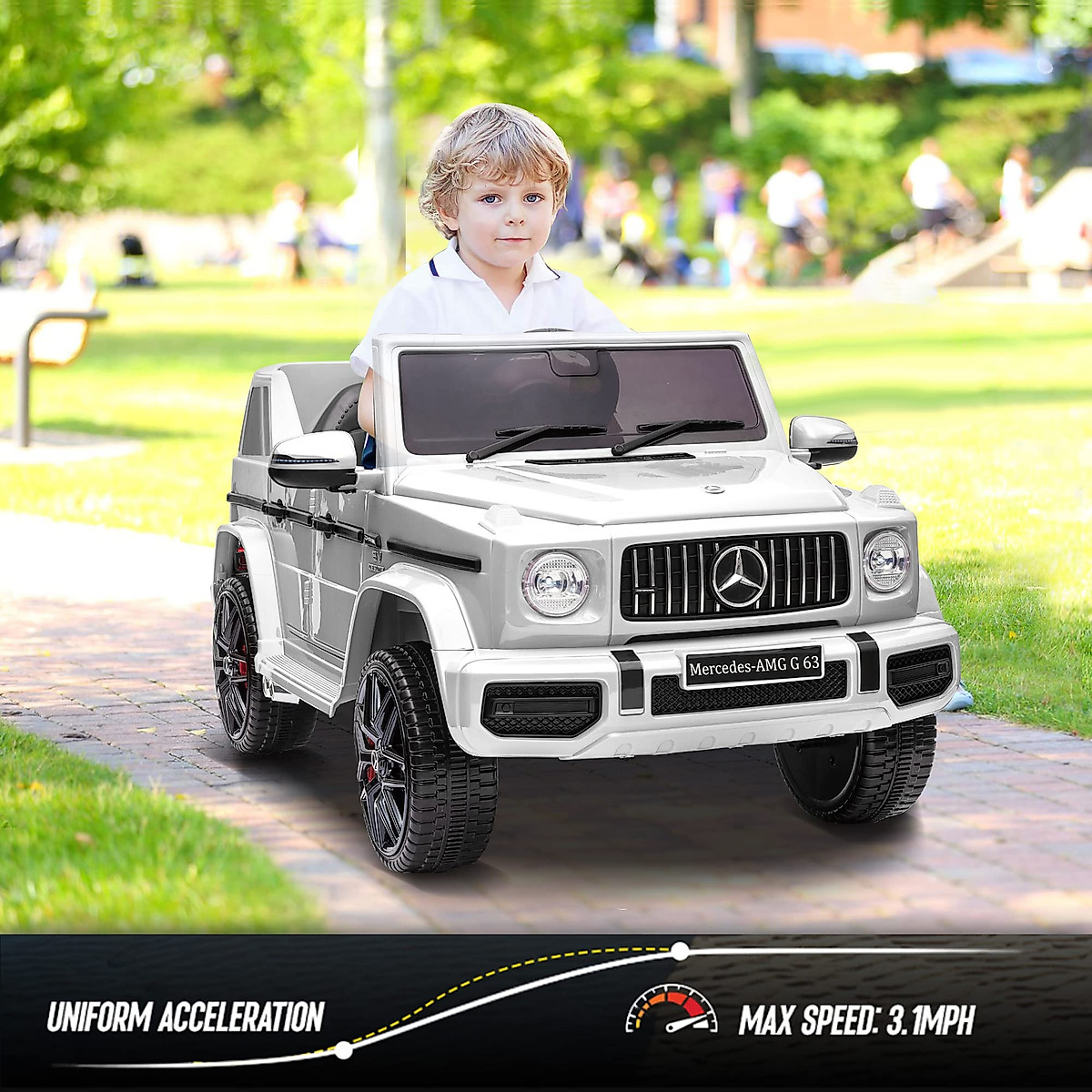TOBBI 12V Kids' Electric Vehicle, Licensed Mercedes Benz G63 Electric Car for Kids, Kids Ride On Car Parents Remote Control, Openable Doors/Spring Suspension System/Music's Play & Led Lights-White