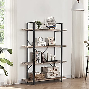 HOMISSUE 4-Tier Bookshelf，Vintage Industrial Book Shelf, Rustic Wood and Metal Bookcase and Bookshelves, Display Rack and Storage Shelf for Living Room Bedroom and Kitchen, Retro Brown