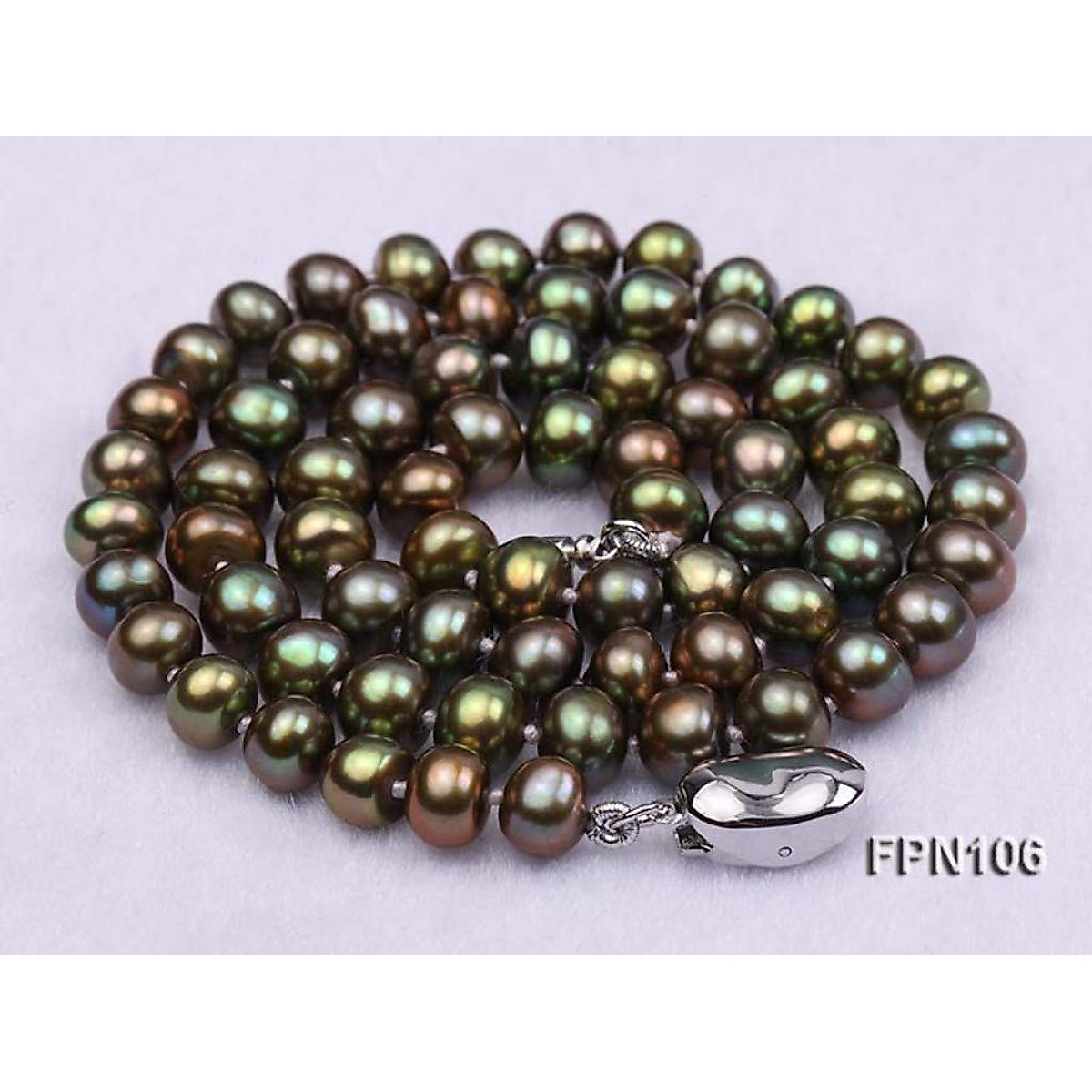 JYX Pearl Necklace 7-8mm AA Dyed-green Flat Freshwater Pearl Necklace 18"