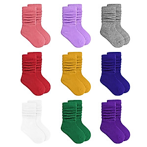 Auranso Girl Knee High Cotton Socks 9 Pairs Girls Long Crew Socks Color D 3-5T