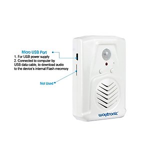 waytronic Replaceable Voice PIR Infrared Motion Sensor Activated Welcome Doorbell for Shop Store Christmas MP3 Audio Files to Play Speech，Sound Player Speaker with USB Cable(White)