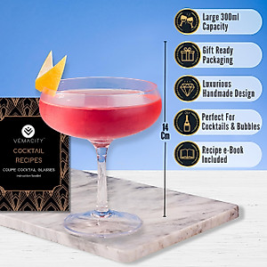 Elegant Coupe Cocktail Glasses Set of 4 | Handmade Crystal Glasses | Quality Champagne Coupe Glasses + Recipe e-Book |Large Cocktail Glass | Espresso Martini Glasses |Large Martini Glass |Coup Glasses