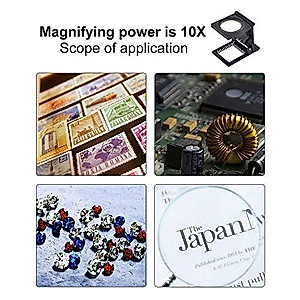 10X 28mm Mini Three-Folding 10X Magnifier Zinc Alloy Magnifier Magnifying Glass with Scale for Textile Optical Jewelry Tool, Pack of 3