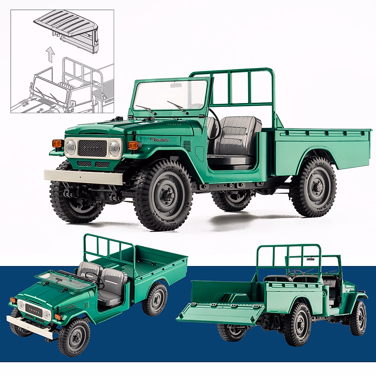 EAZYRC X FMS 1/12 Toyota FJ45 RC Pick-up Truck 4WD RTR Official License, 2 Speed Transmission 5Km/h Speed, Vintage 1960s Car, All Terrain Off-Road with Battery, Charger and Remote Control