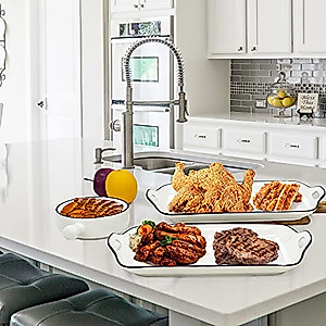 Aquiver 14'' Extra Large Serving Tray with Handles, Porcelain White Serving Platter with Black Edge, Party Serving Plates for Cupcakes, Fruits, Snacks, Dessert, Chips - Set of 2 (Creamy White)