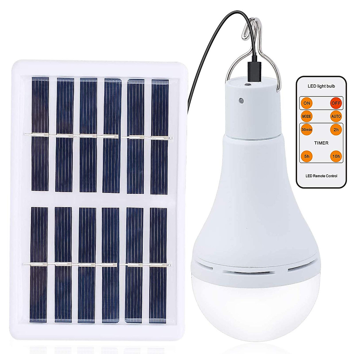 Afoskce Solar Light Bulb Outdoor Rechargeable 300LM Solar Powered Light Led Bulb with Remote Timer, Lighting Sensor, 4 Lighting Mode for Chicken Coops Shed Hiking Camping Hurricane Emergency Lighting