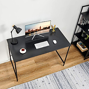 Coavas 47 inch Computer Desk Large Study Desk Simple Writing Table Workstation for Home, Black Wood Tabletop with Black Frame