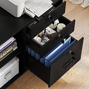 YITAHOME 55" Executive Desk and Lateral File Cabinet, 3 Drawers File Cabinet with Charging Station, L Shaped Desk Computer Desk Home Office Furniture Sets with Drawers & Storage Shelves, Walnut+Black