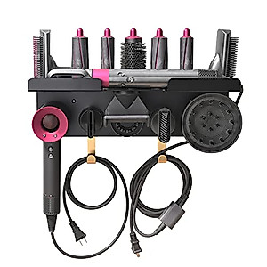 Flngr Wall Mount Holder for Hair Dryer & Dyson Airwrap,Perforated &Nail-Free Installation,2-in-1 Storage Rack for Dyson Hair Dryer,for Bathroom/Bedroom/Barbershop,Airwrap Holder Wall Mount for Dyson