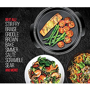 Chefman Electric Skillet - 12 Inch Round Frying Pan with Non Stick Coating, Temperature Control, Tempered Glass Lid, Cool-Touch Handles and Knob, Black