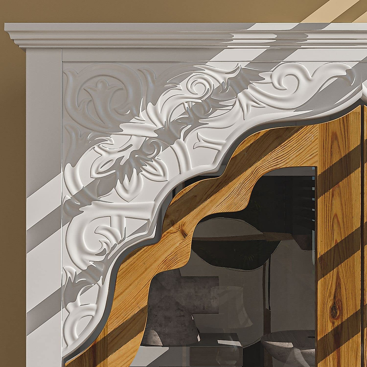 DiDuGo Storage Cabinet with Doors and Shelves, Decorative Storage Cabinet with Drawer, Distressed Art Decor Cabinet Farmhouse Tall Cabinet White and Oak (31.5”W x 15.7”D x 70.9”H)