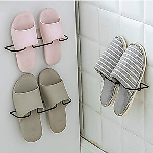 LOadSEcr Shoe Rack Organizer, Iron Adhesive Wall Mount Slippers Storage Shelf Shoes Rack Hanging Organizer for Bedroom, Dorm Room Black